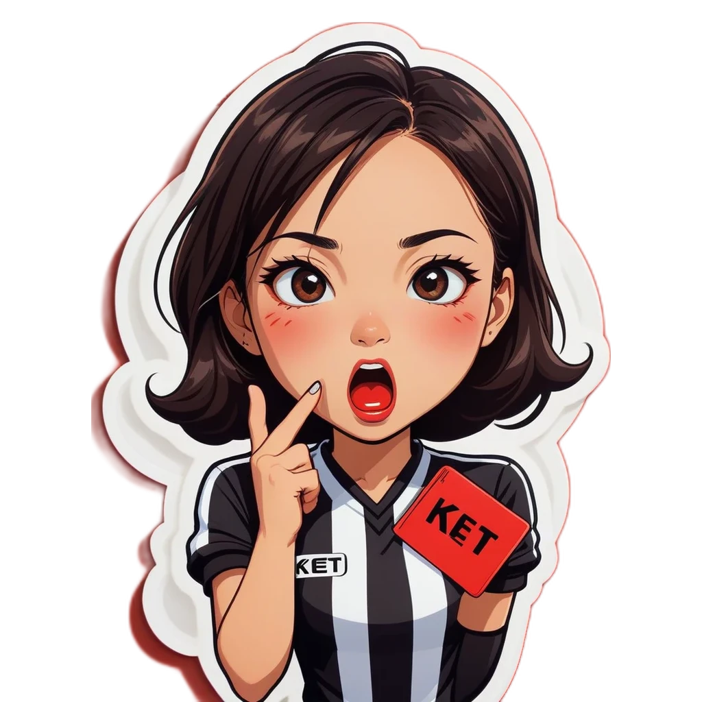 Девушка азиатка футбольный судья со свистком во рту и красной карточкой ...